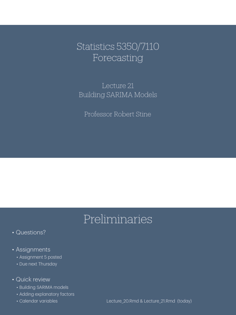 Lecture 21 Sarima Modeling | PDF | Autoregressive Integrated Moving ...