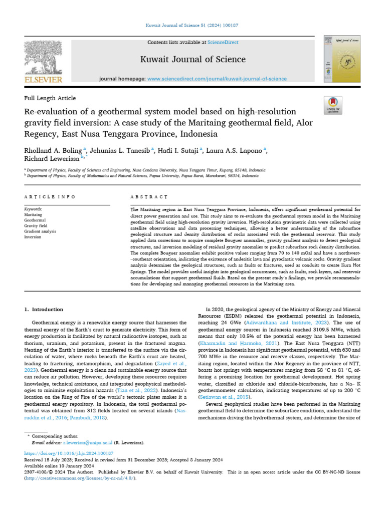 Re Evaluation of A Geothermal System Model Based On High Resol - 2024 - Kuwait J - Compressed ...
