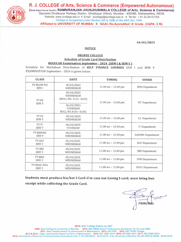 SF - Marksheet Distribution - Sem-I&sem-V Regular | PDF