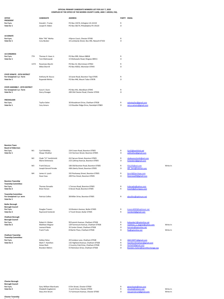 2020 Primary Winners | PDF | American Political People | American ...