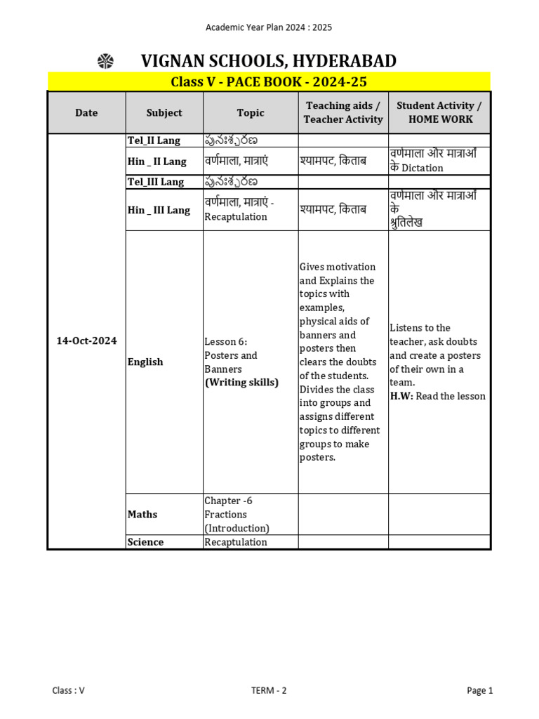 Vignan Schools, Hyderabad: Class V - PACE BOOK - 2024-25 | PDF | Rock ...