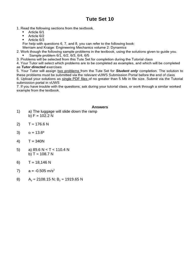 FoM 2021 - Week 12 - Tute Set 10 - Questions - Friction + F Ma | PDF