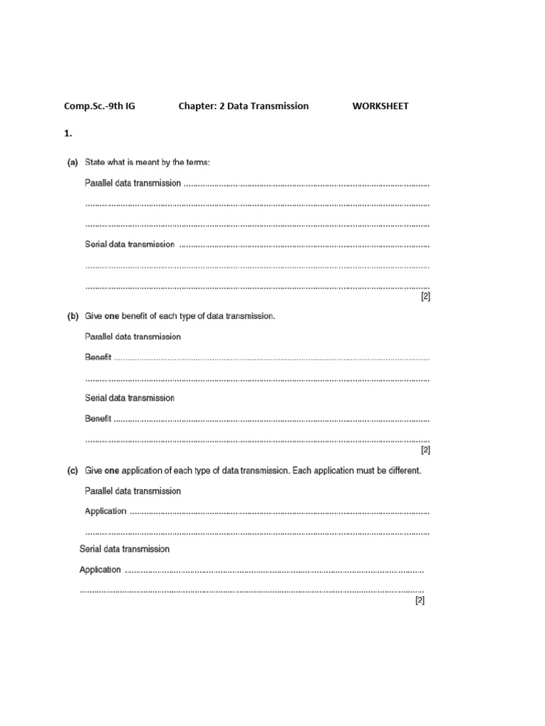 Data Transmission Worksheet for 9th IG | PDF