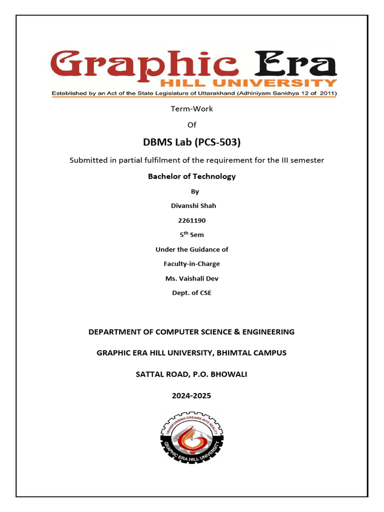 Divanshi Dbms Front | PDF