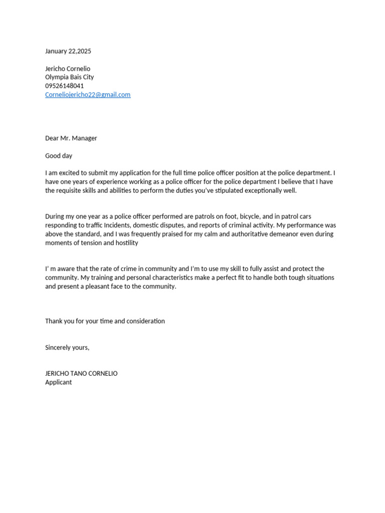 Police Officer Application Letter | PDF