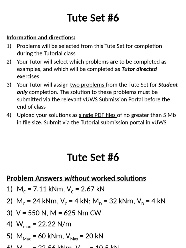 FoM 2021 - Week 7 - Tute Set 6 - Questions - Shear Force and Bending Moments | PDF