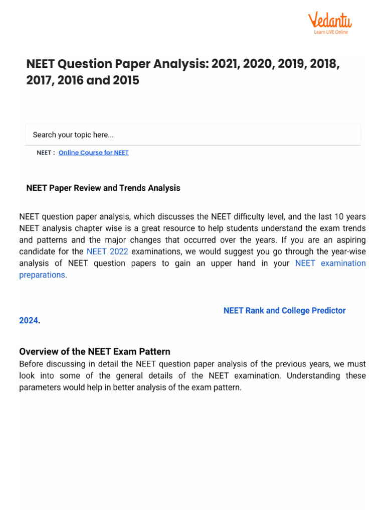 NEET Question Paper Analysis_ 2021, 2020, 2019, 2018, 2017, 2016 and ...