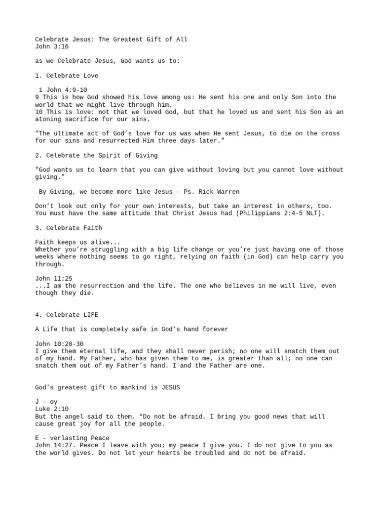 Celebrate Jesus The Greatest Gift | PDF | Grace In Christianity ...