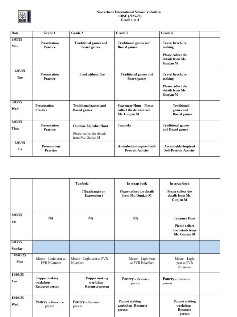 Activities For Grade 1 To 4 | PDF