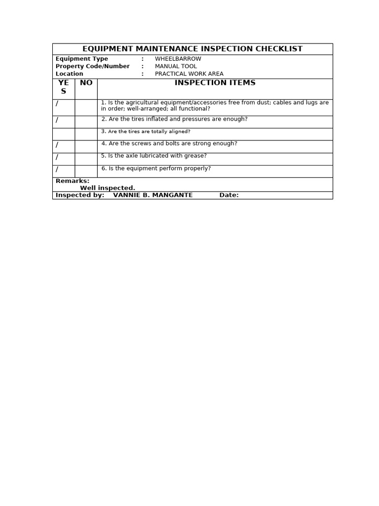 Wheelbarrow Maintenance Checklist | PDF