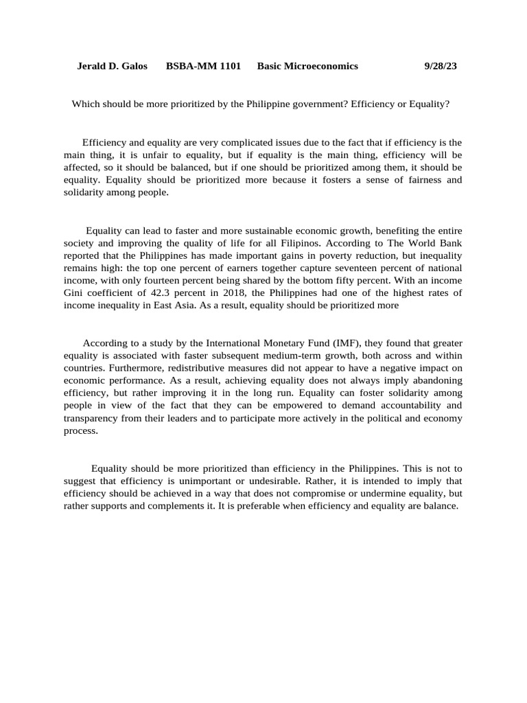 Trade-Off Between Efficiency & Equality | PDF