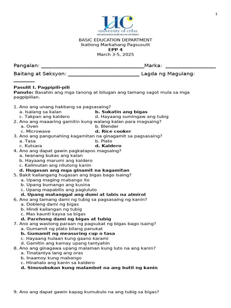 EPP 4 - Q3 Periodical Test | PDF