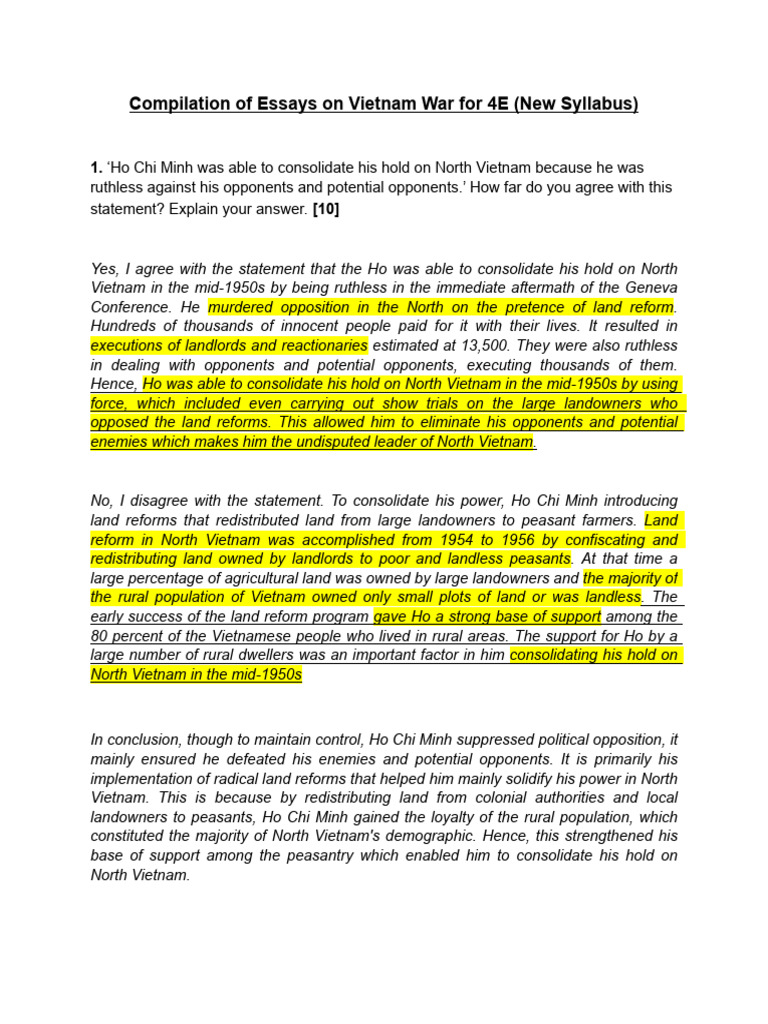 Vietnam War Essays | PDF | Vietnam War | Viet Cong