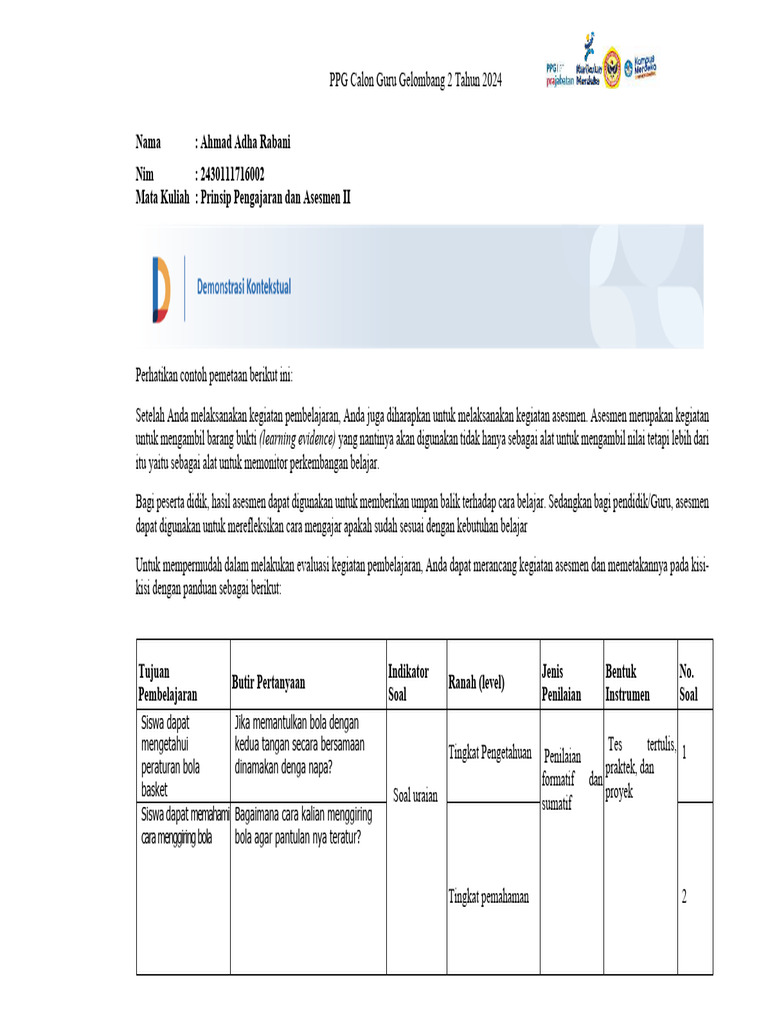 T2.4 Demonstrasi Kontekstual Prinsip Pengajaran Asesmen II | PDF
