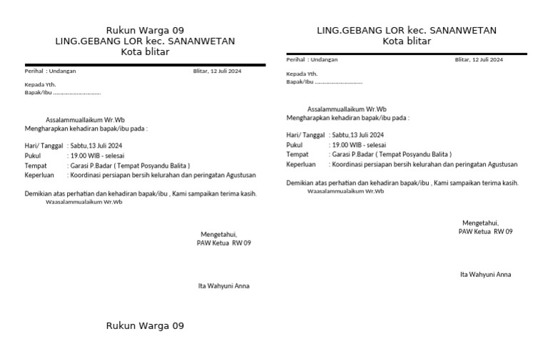 UNDANGAN_KERJA_BAKTI_RT | PDF