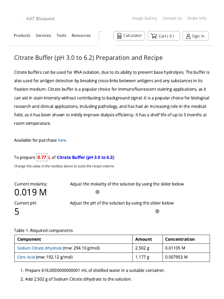 40% Liquid Extender - Citrate Buffer (PH 3.0 To 6.2) Preparation and Recipe - AAT Bioquest | PDF ...