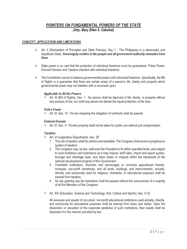 2025.pointers - Fundamental Powers of The State | PDF | Taxes | Eminent Domain