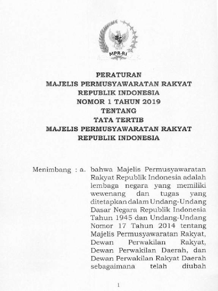 Peraturan MPR No. 1 Tahun 2019 | PDF