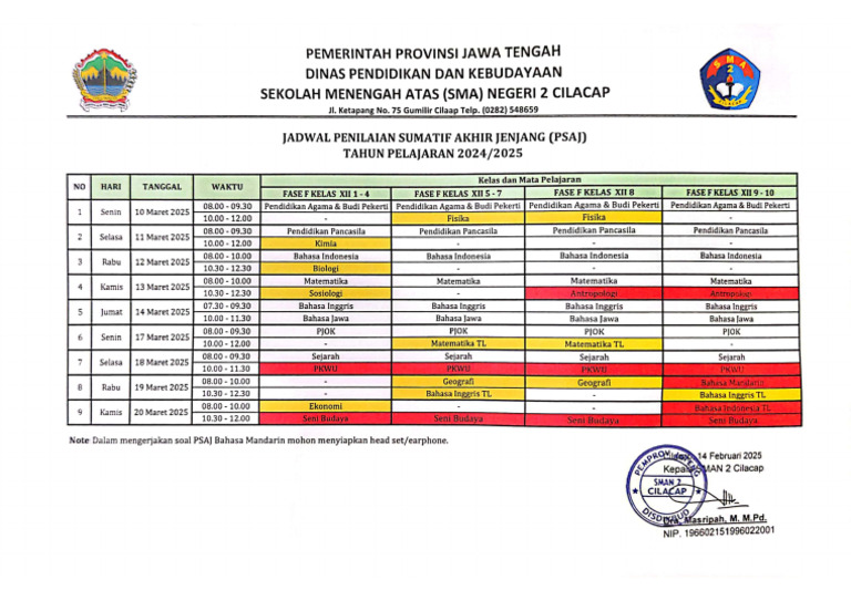 Jadwal Psaj Tahun Ajaran 2024-2025 | PDF
