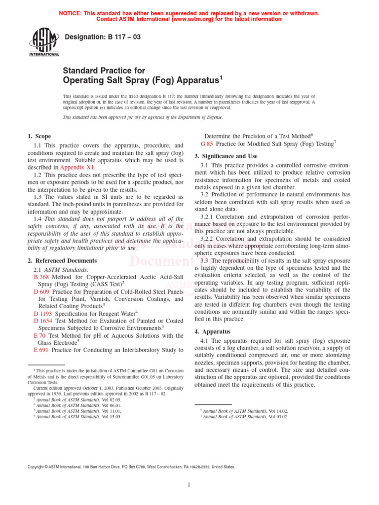 ASTM-B117-03 | PDF | Corrosion | Chloride