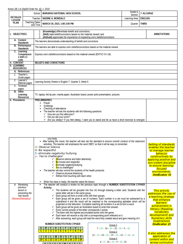 Detailed Lesson Plan For Demo With Column For Annotations | PDF ...