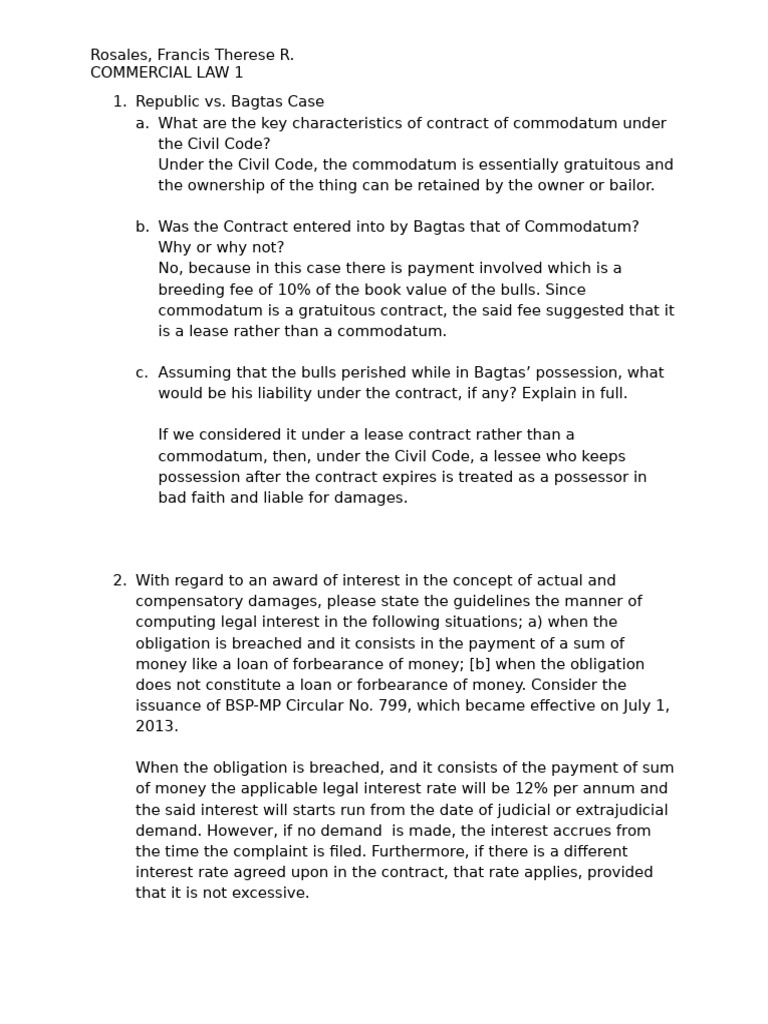 Commercial Law Assignment - Rosales | PDF