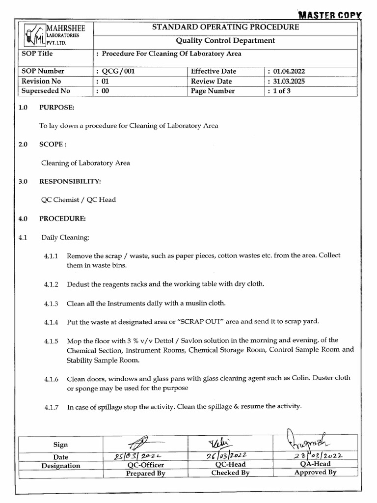 Laboratory Cleaning Procedure SOP | PDF | Business Process | Secondary ...
