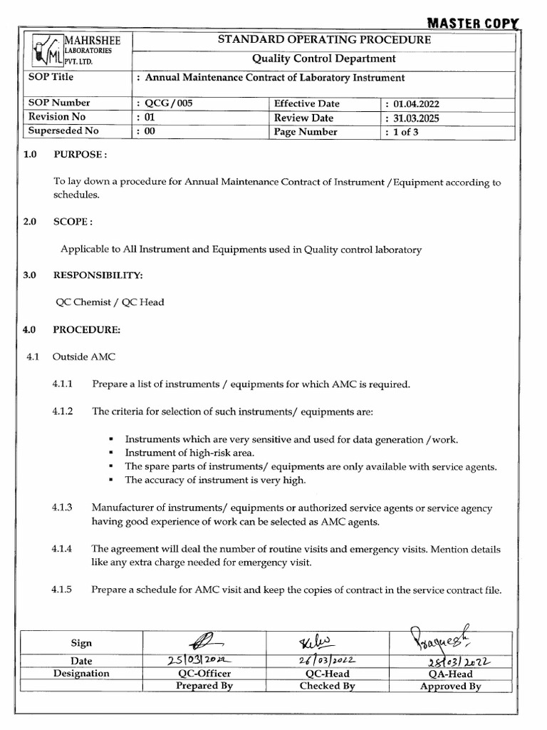 Annual Maintenance Contracts for Labs | PDF | Quality
