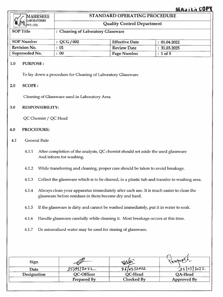 Laboratory Glassware Cleaning SOP | PDF