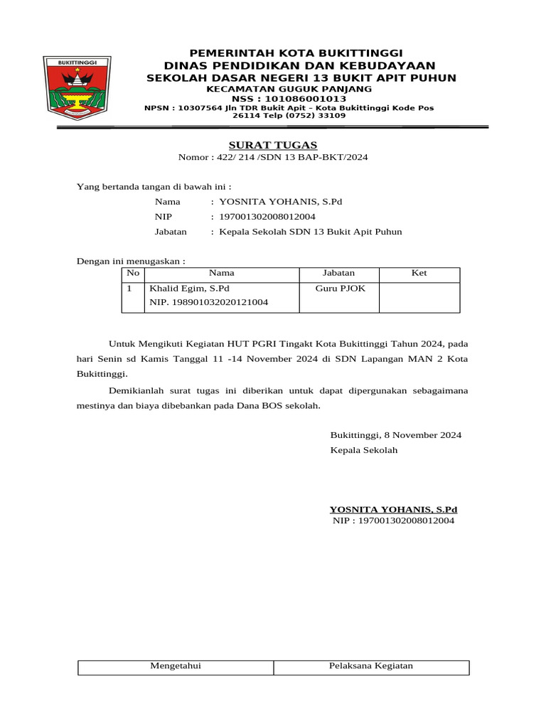 Surat Tugas Khalid PGRI | PDF