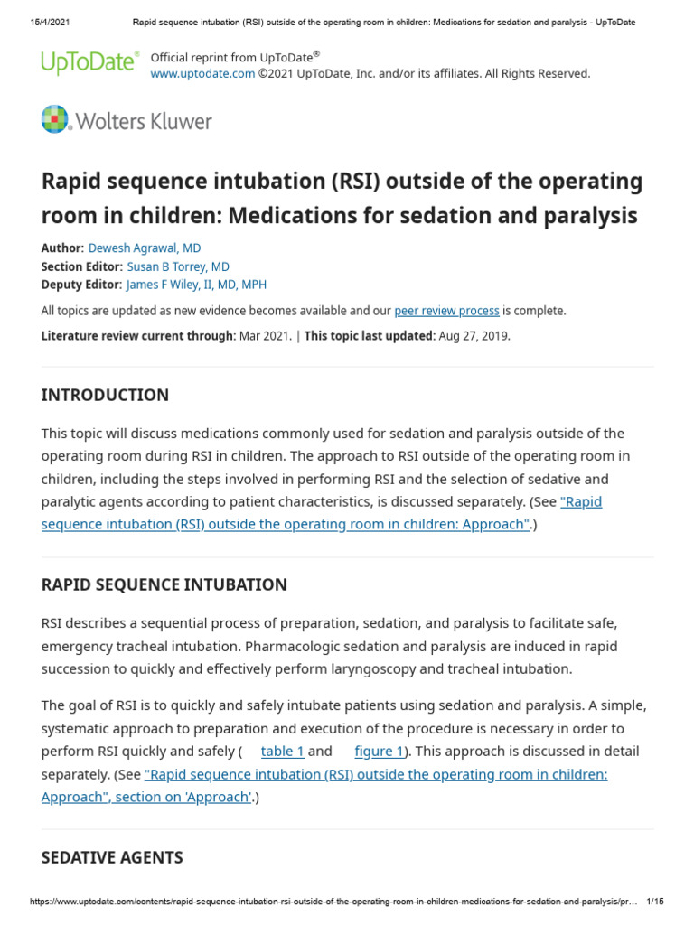 Rapid Sequence Intubation (RSI) Outside of The Operating Room in ...