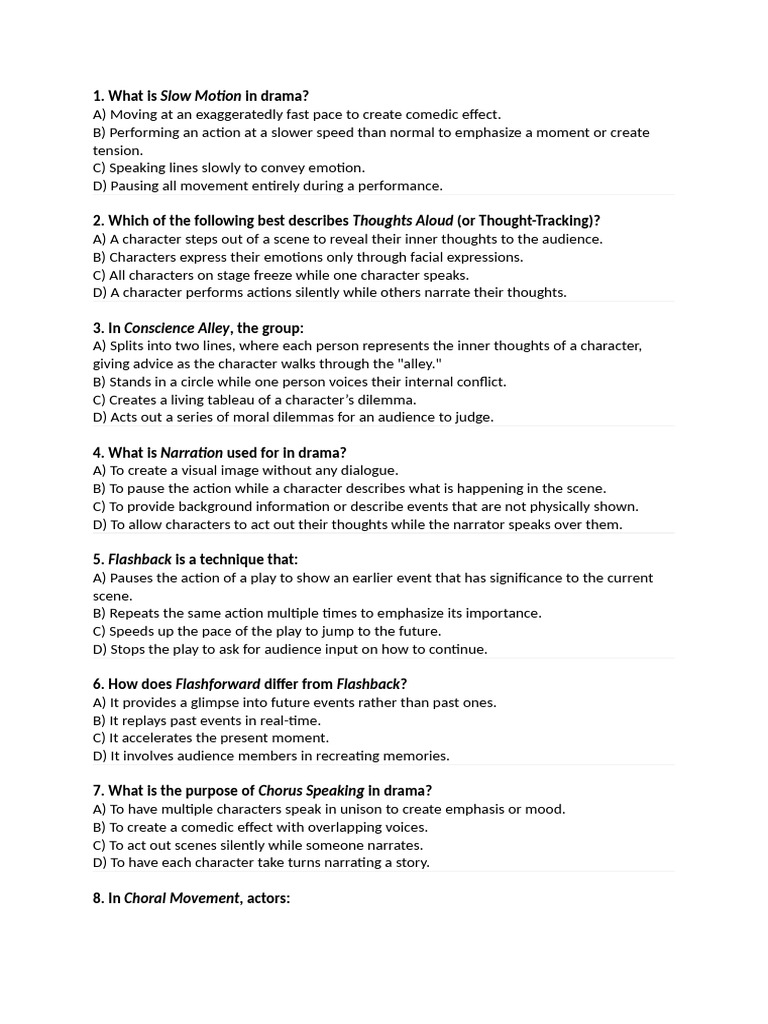 Quiz Ks3 Drama Skills and Vocab | PDF | Actor | Theatre