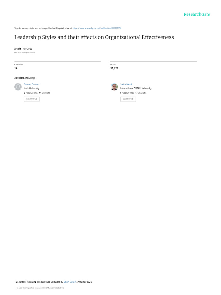 Leadership Styles and their effects on Organizational Effectiveness ...