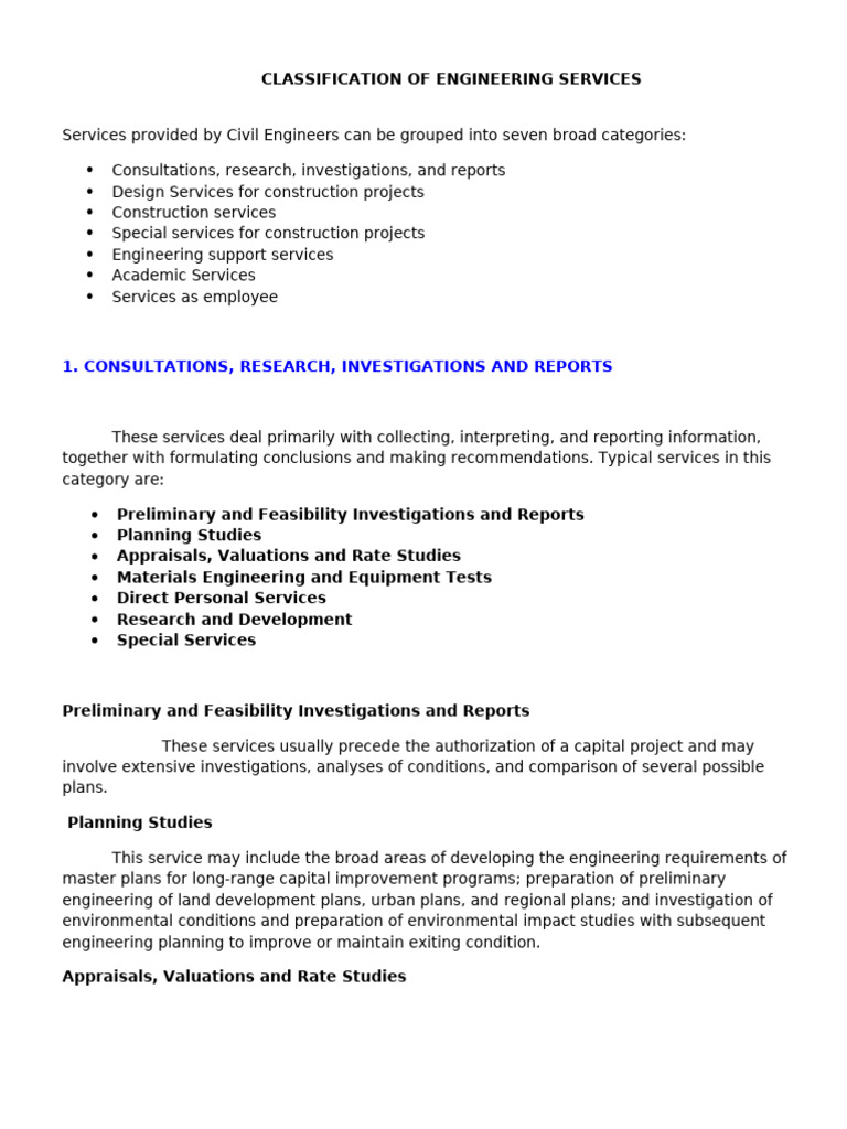 Classification of Engineering Services | PDF | Engineer | Real Estate ...
