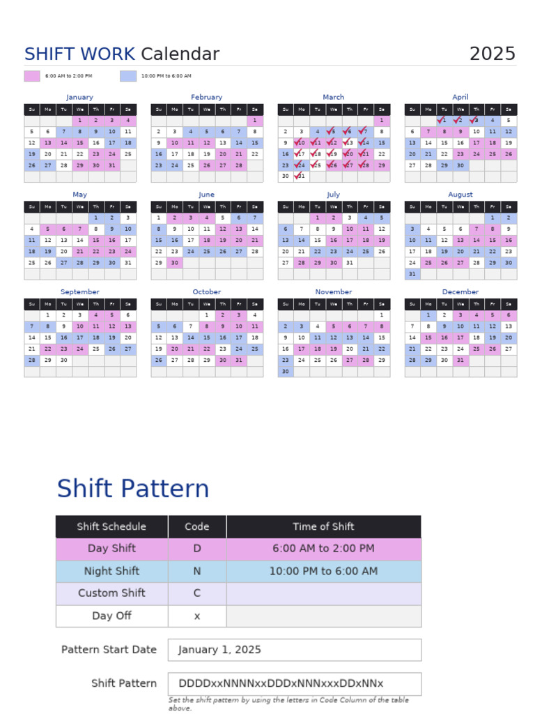 Shift Work Calendar | PDF