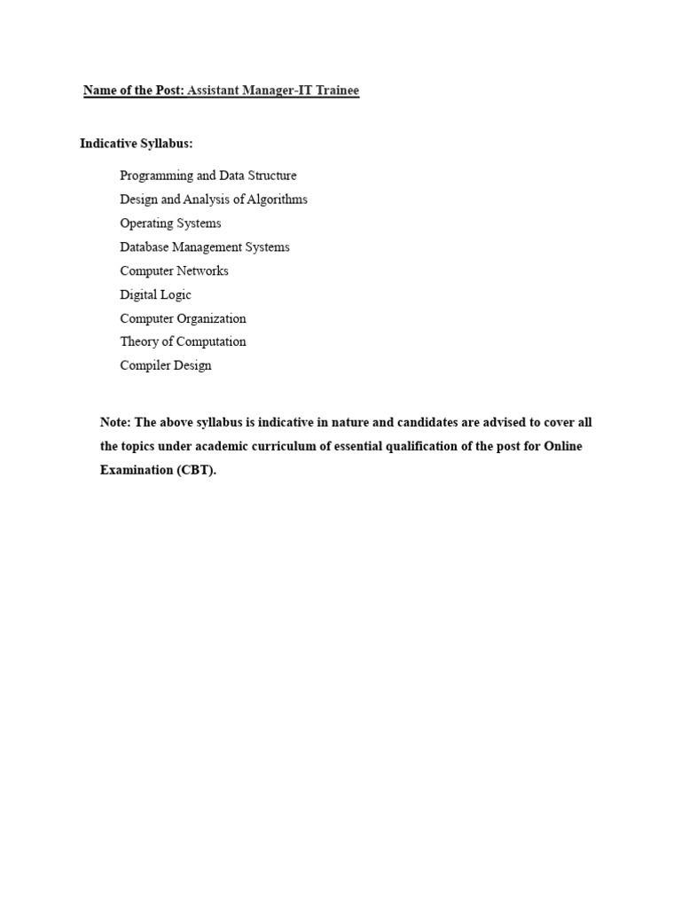 Assistant Manager (IT) Trainee | PDF