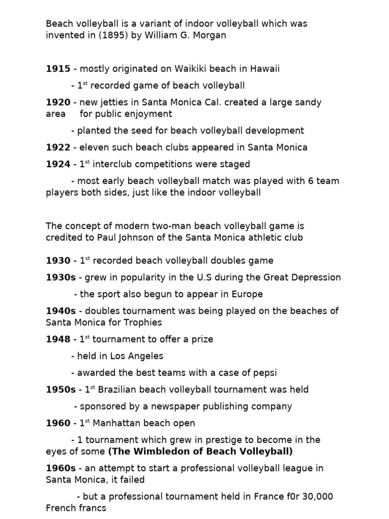 History of Beach Volleyball Evolution | PDF | Volleyball | Sports