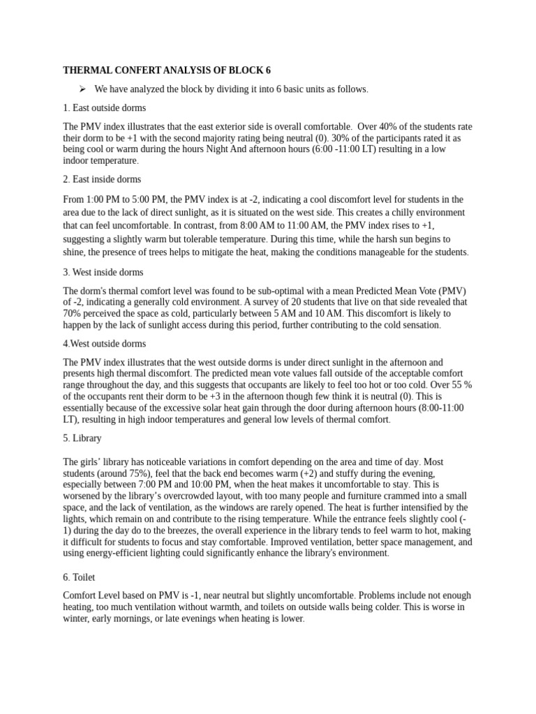 Thermal Comfort Analysis of Block 6 | PDF | Engineering Thermodynamics ...