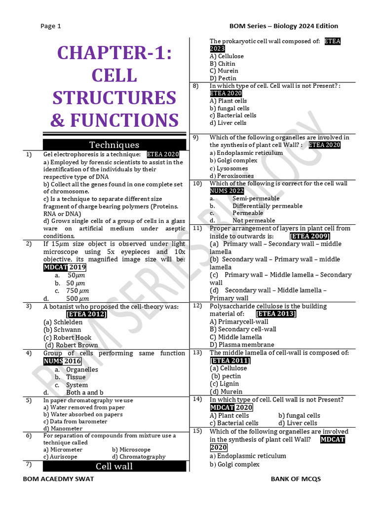 MCQs Cell Structure and Function | PDF | Endoplasmic Reticulum | Cell ...