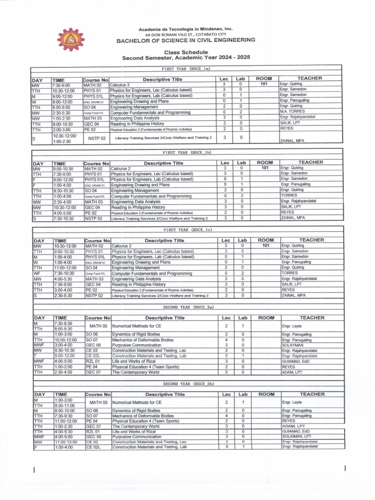 Bsce Schedules | PDF