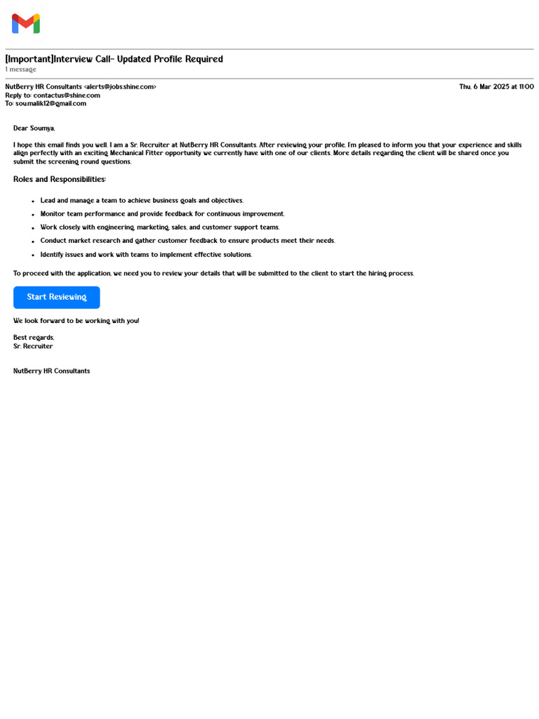 Gmail - (Important) Interview Call - Updated Profile Required | PDF