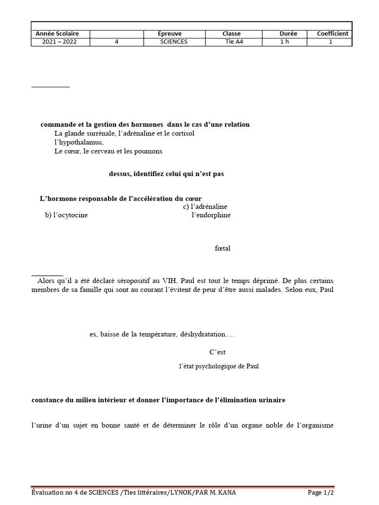 Epreuve Tle A Seq4 Lynok | PDF | Choléra | Grossesse