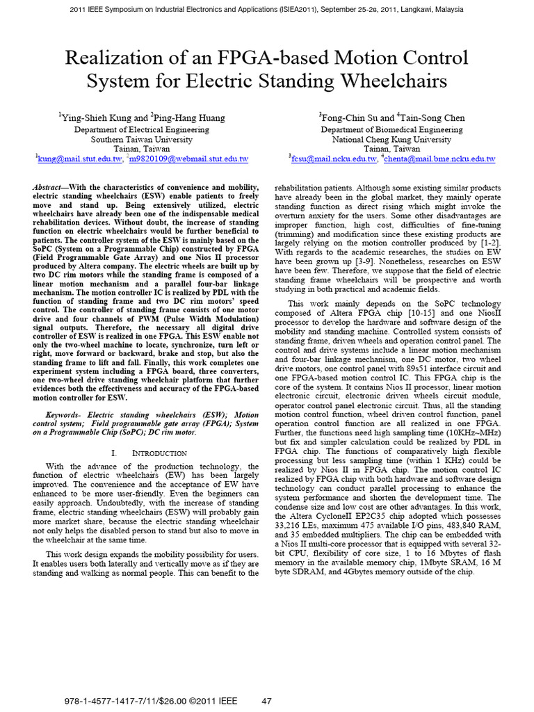 Realization of an FPGA-based Motion Control System for Electric Standing Wheelchairs | PDF ...