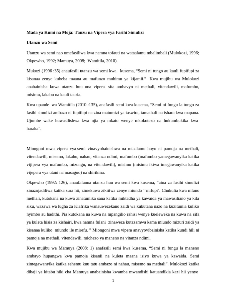 Notisi Za Mada Ya Kumi Uanishaj - Ipera Vya Fasihi Simulizi | PDF