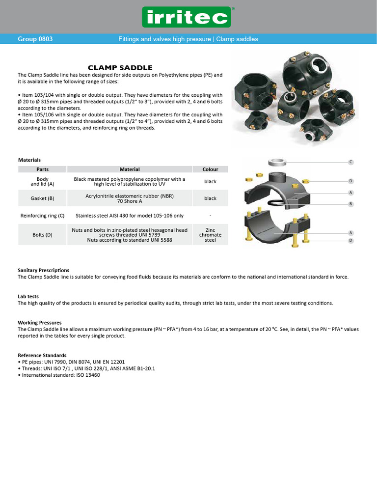 Irritec Clamp Saddle | PDF | Pipe (Fluid Conveyance) | Screw
