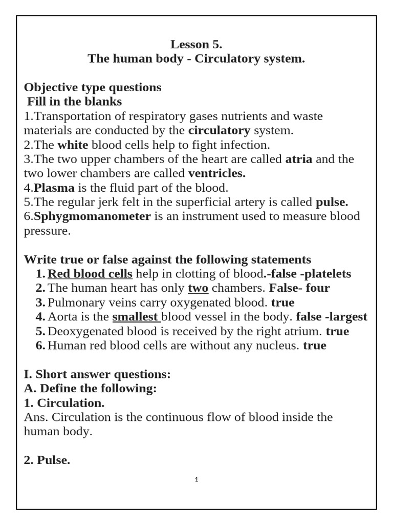 Unit 5-The Human Body - Circulatory System-24 | PDF | Heart ...