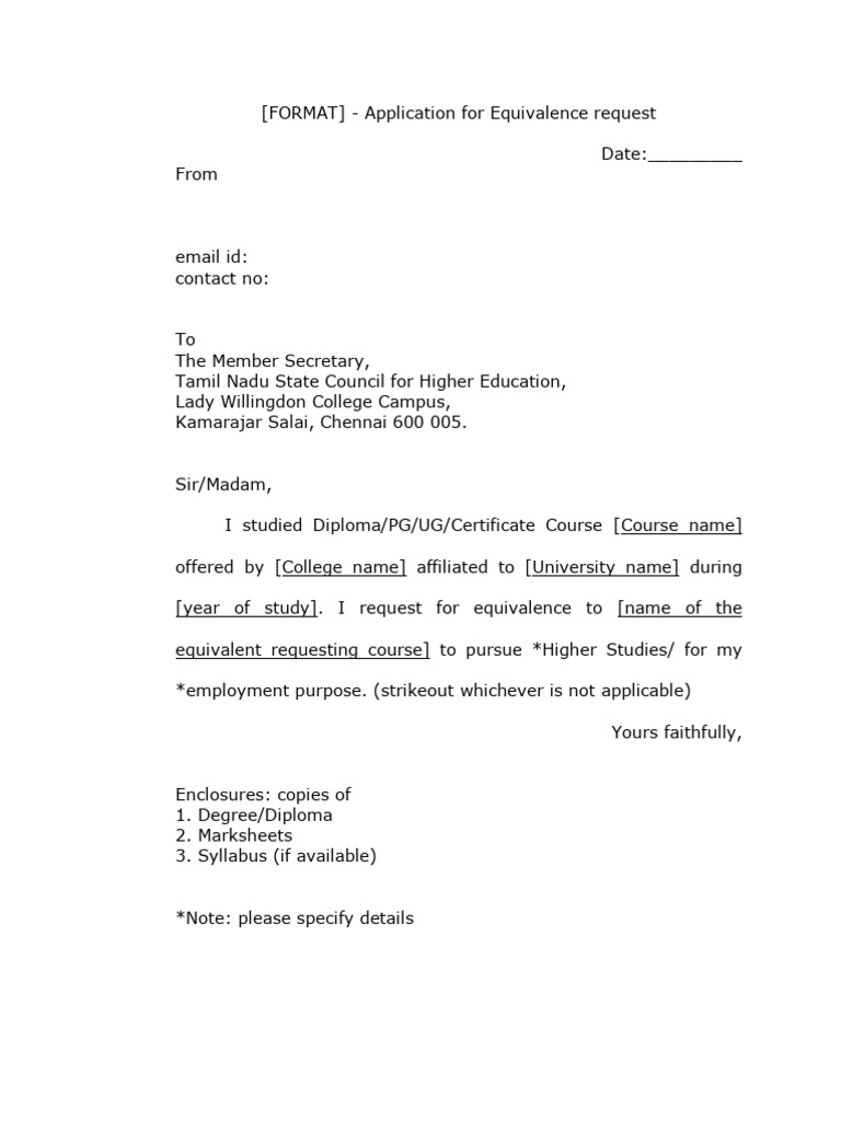 Application Format For Equivalence Request | PDF