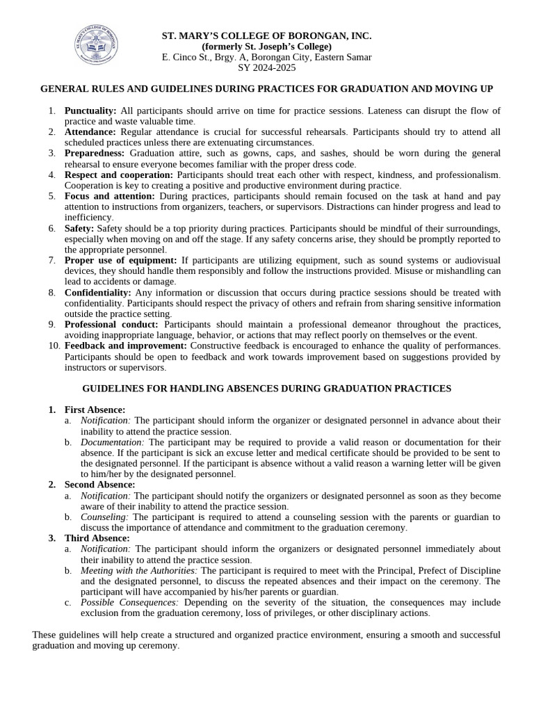 Graduation Practice Guidelines 2024-2025 | PDF