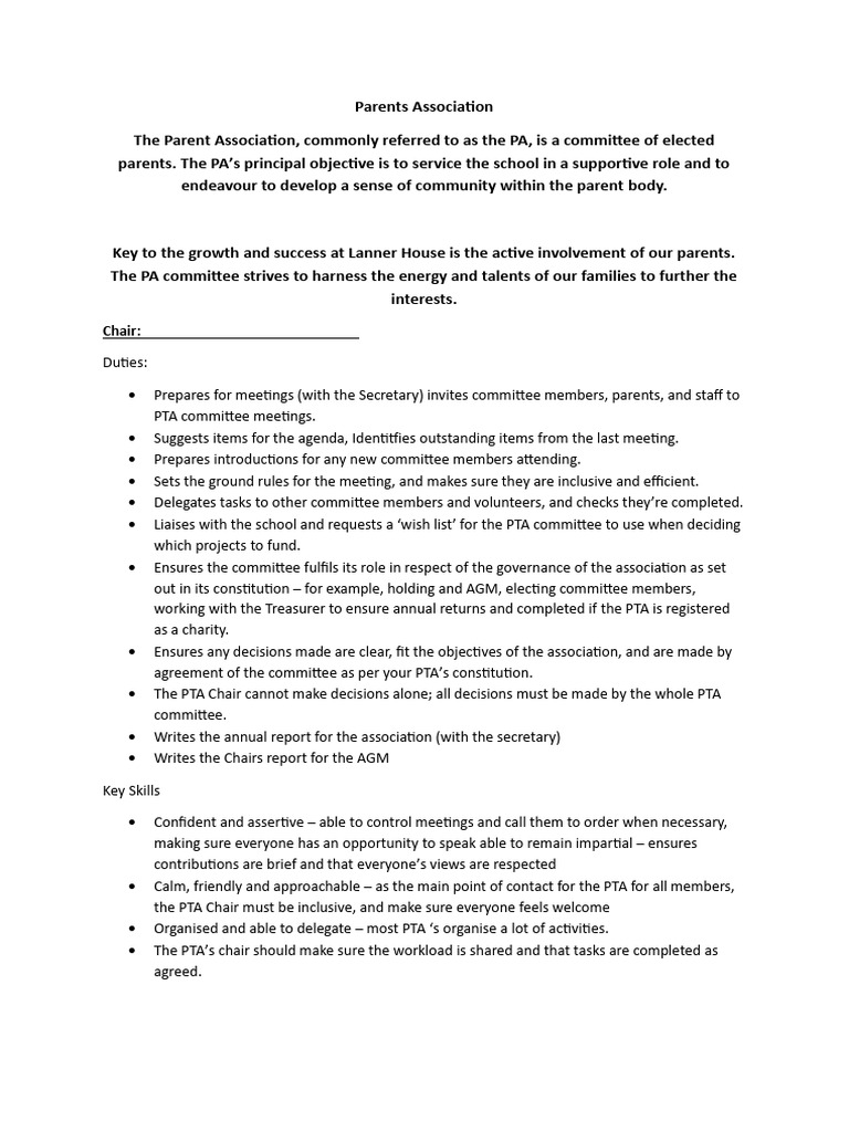 What Is The Role of A PA Member at Lanner House | PDF