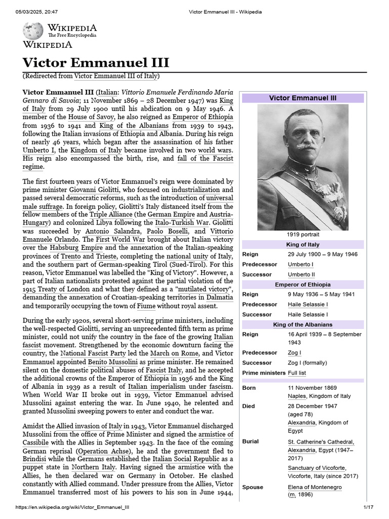 Victor Emmanuel III: Reign and Legacy | PDF | Benito Mussolini ...